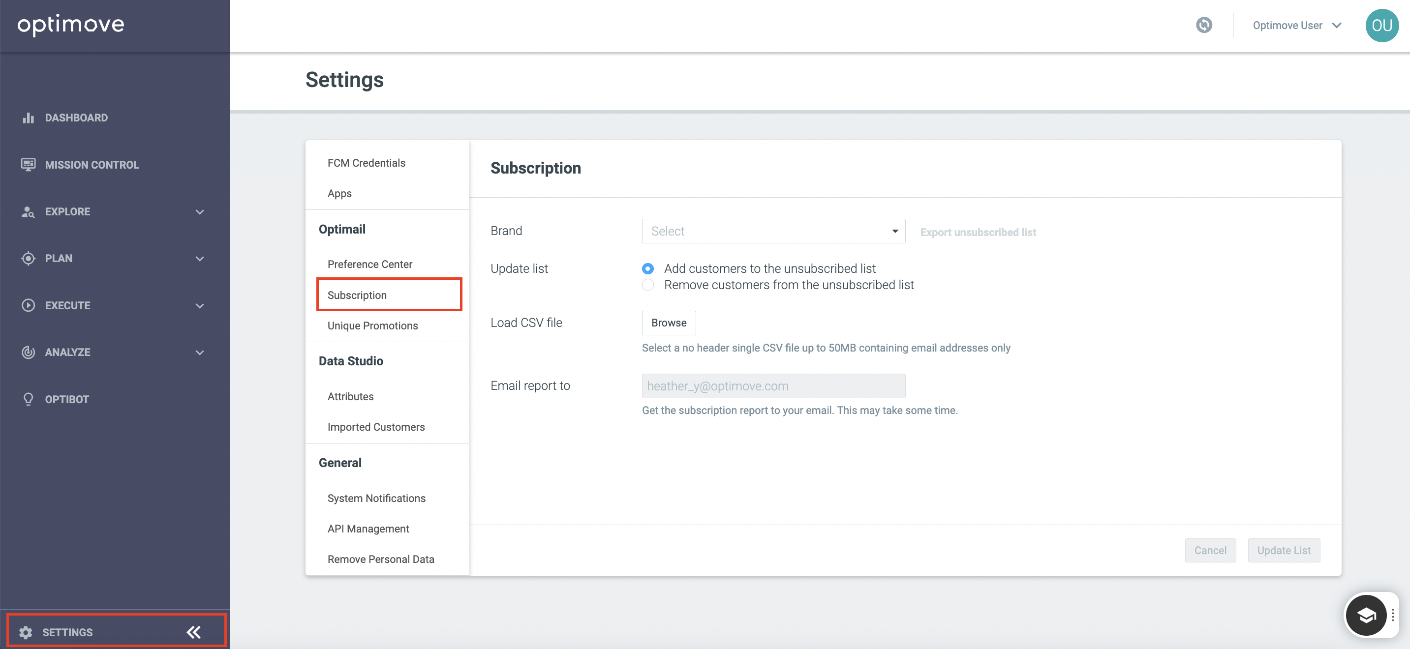 Subscription Management – Optimove