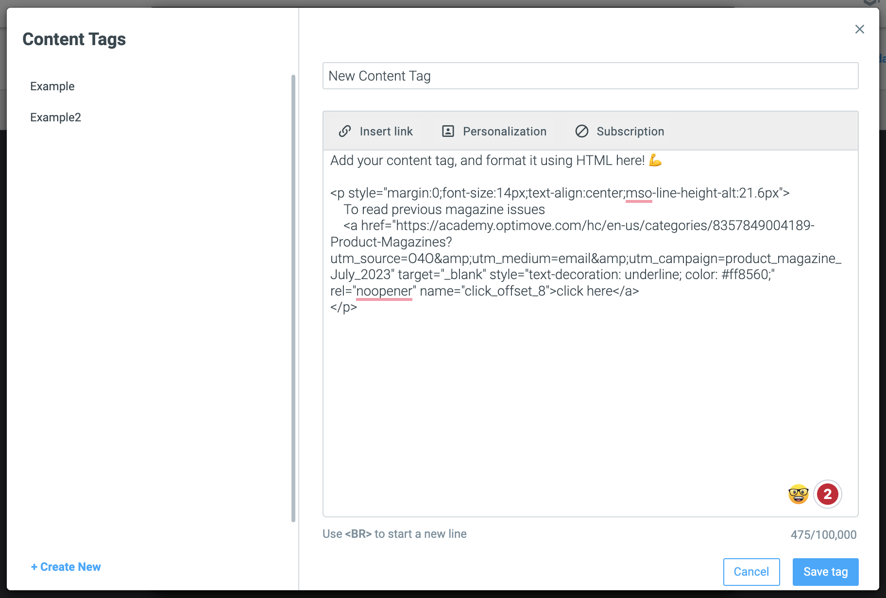 How to Create Re-Usable Content Tags in OptiMail – Optimove