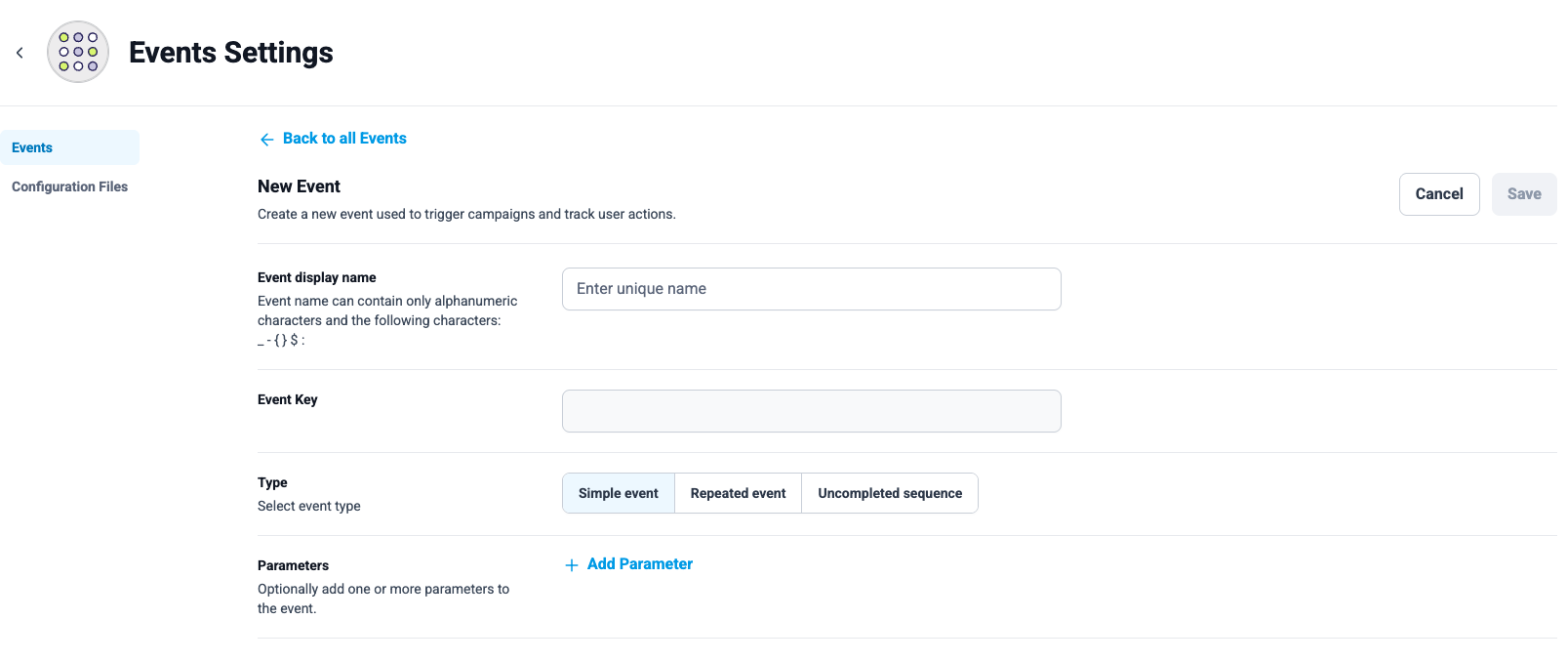 Settings: Event Settings – Optimove