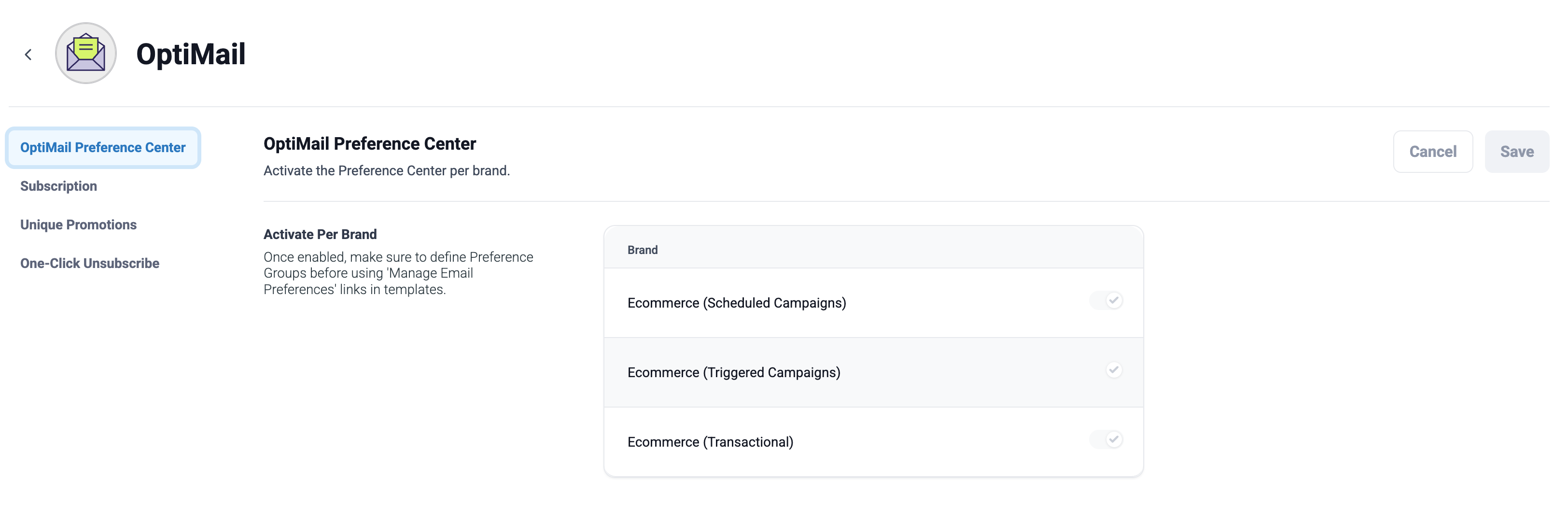 Settings: OptiMail – Optimove