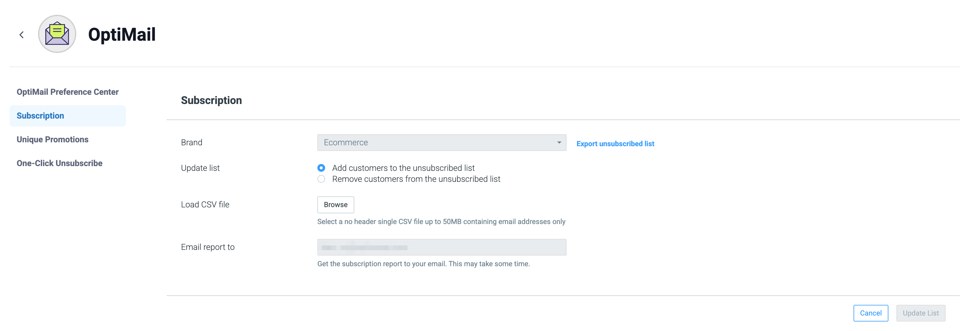 Settings: OptiMail – Optimove